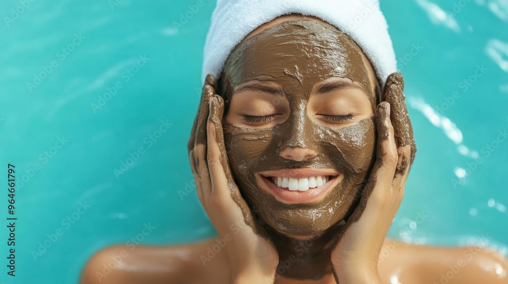 Woman enjoying a luxurious mud bath in a high-end spa, promoting skin ...