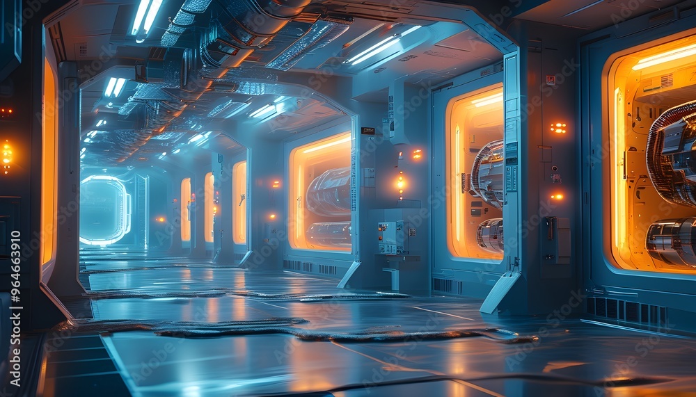 Futuristic sci-fi laboratory featuring illuminated cryogenic glass ... Futuristic sci-fi laboratory featuring illuminated cryogenic glass ...