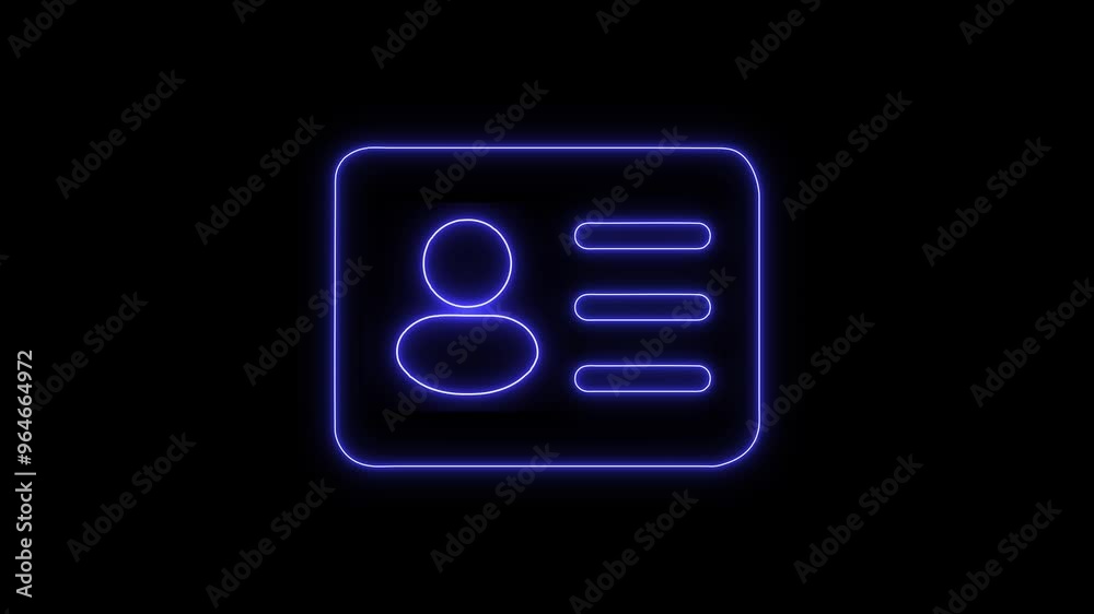 ID Card icon animation. Neon Identification card outline icon . Driver ...