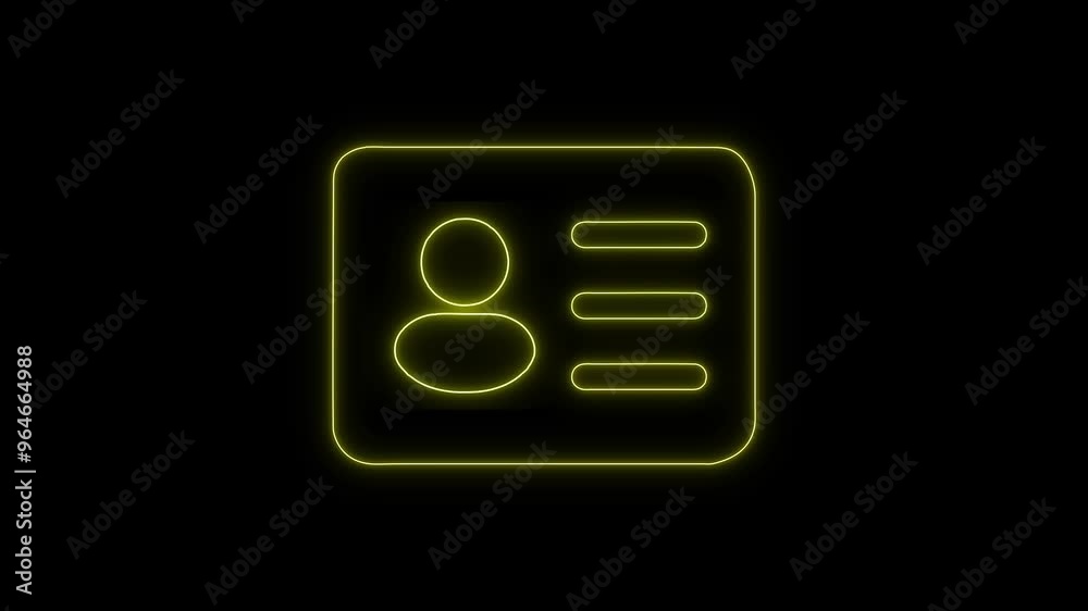 ID Card icon animation. Neon Identification card outline icon . Driver ...