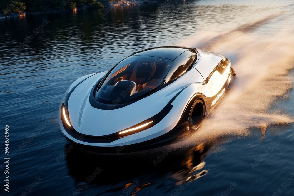 Electric engine powering a futuristic hovercraft, gliding effortlessly ...