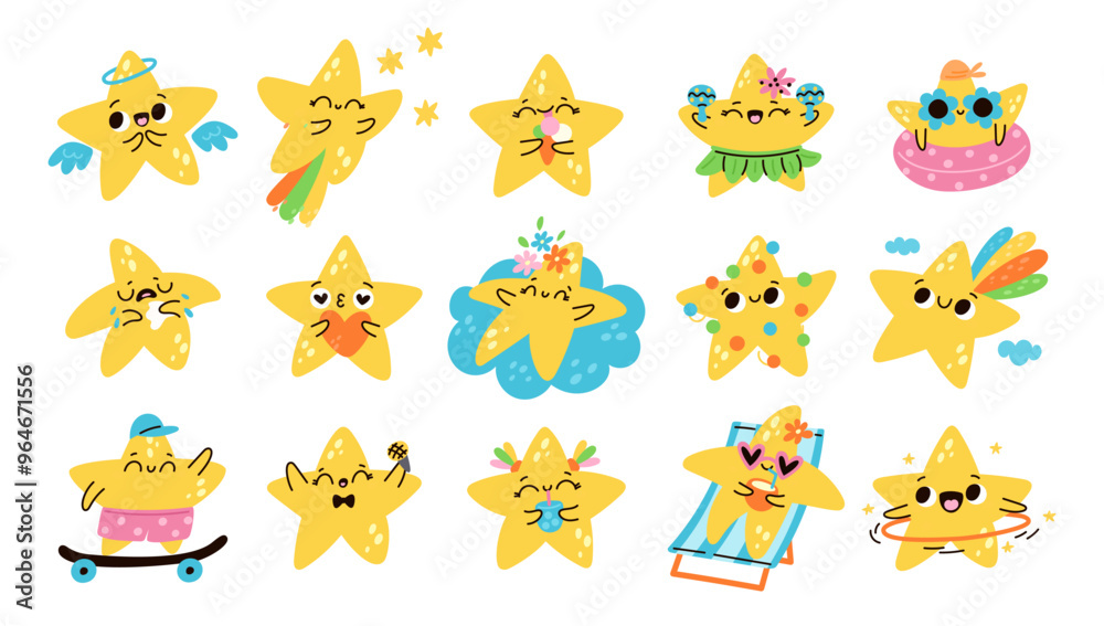 Cartoon cute stars. Funny characters. Different situations and poses ...