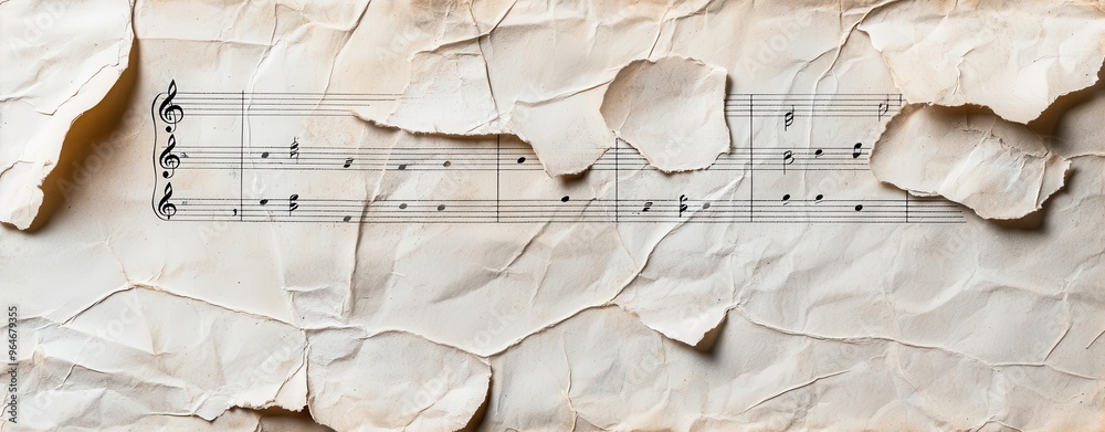 Vintage sheet music on crumpled paper, conveying a sense of nostalgia ...