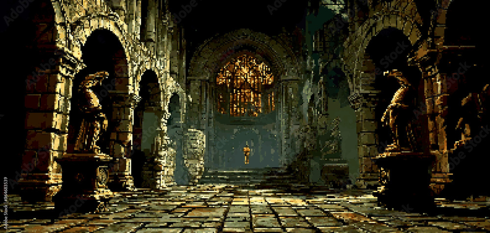 8bits pixel art of inside an ancient Gothic castle, dark fantasy ...