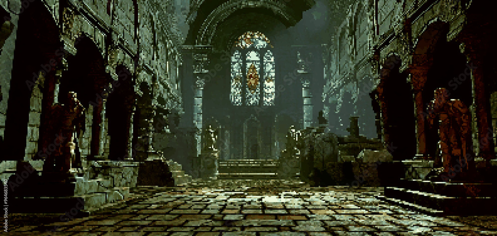 8bits pixel art of inside an ancient Gothic castle, dark fantasy ...