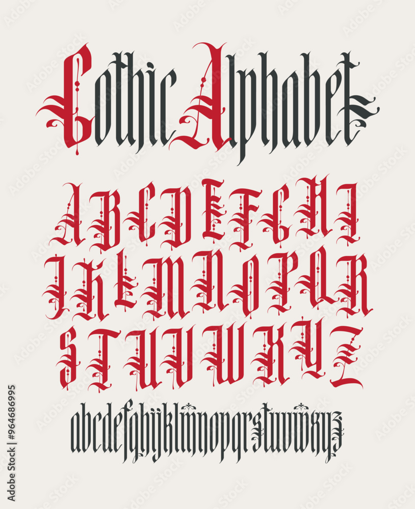 Gothic font. Full set of capital and small letters of English alphabet ...