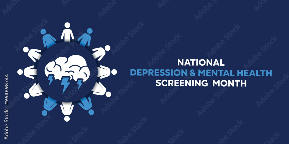 National Depression & Mental Health Screening Month. Peoples and cloud ...