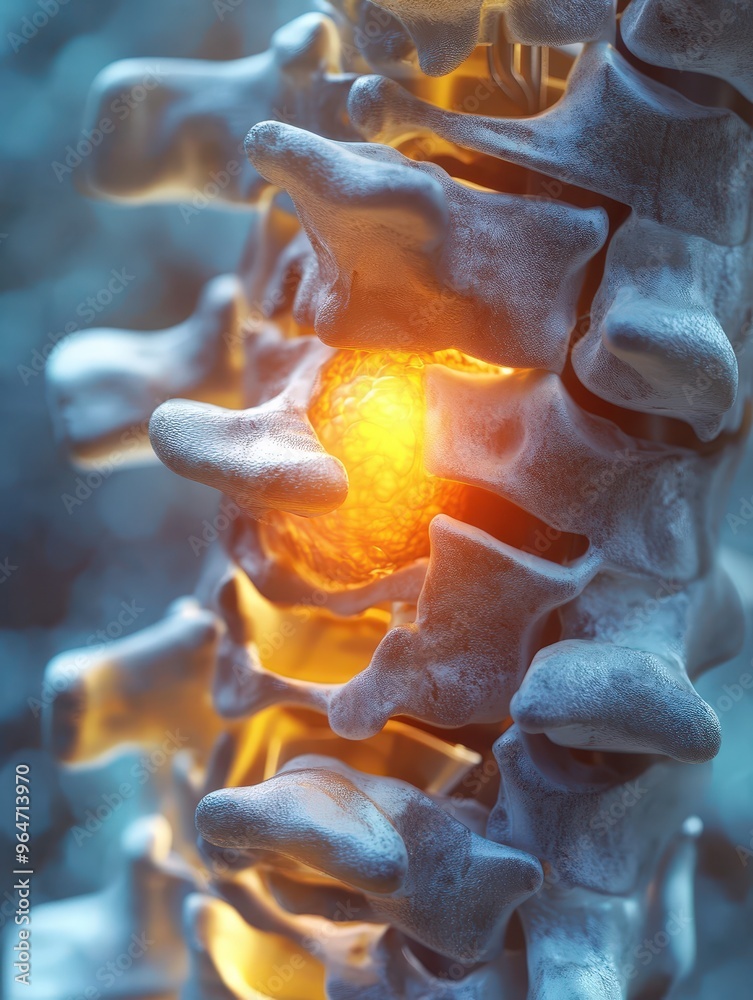 Detailed visualization of a spine segment, highlighting an illuminated ...