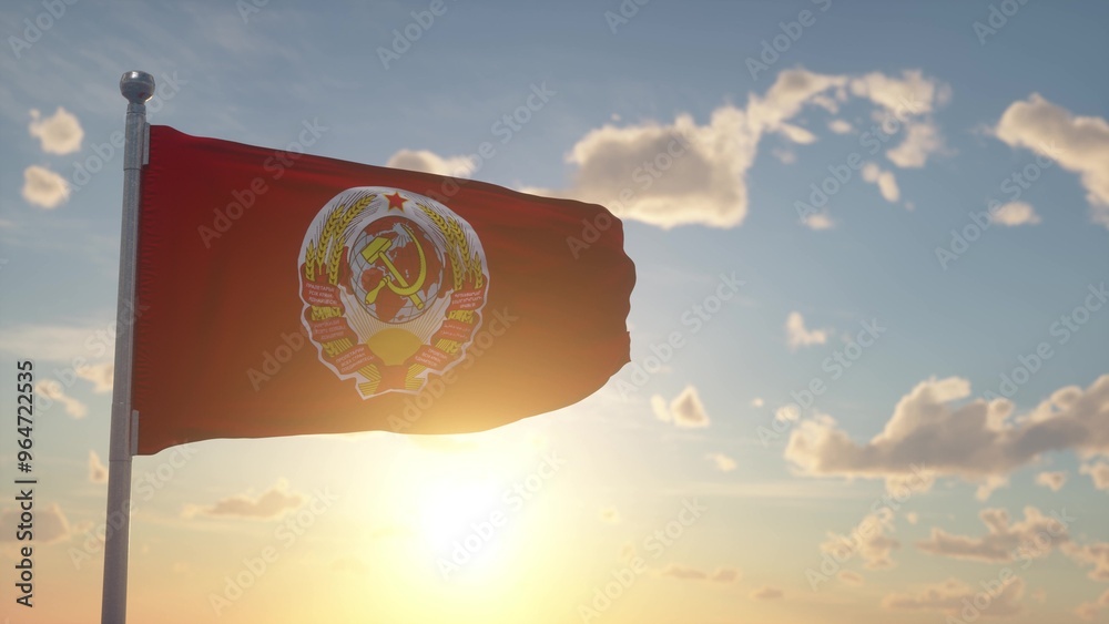 Flag of the Soviet Union or USSR flag blowing in the wind. Communist ...