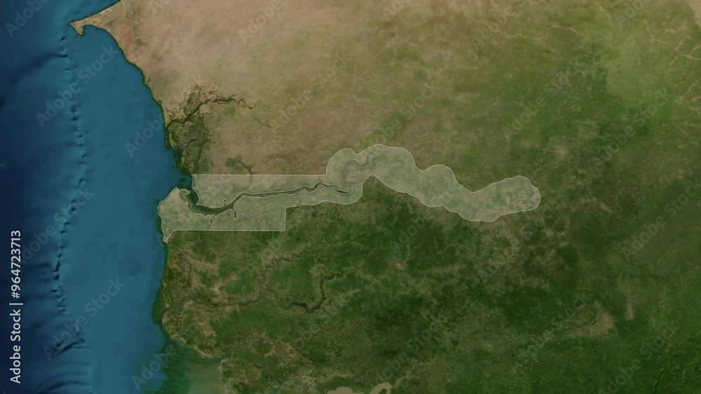 Zoom from Earth to Gambia. (Highlighted) World map animation with ...