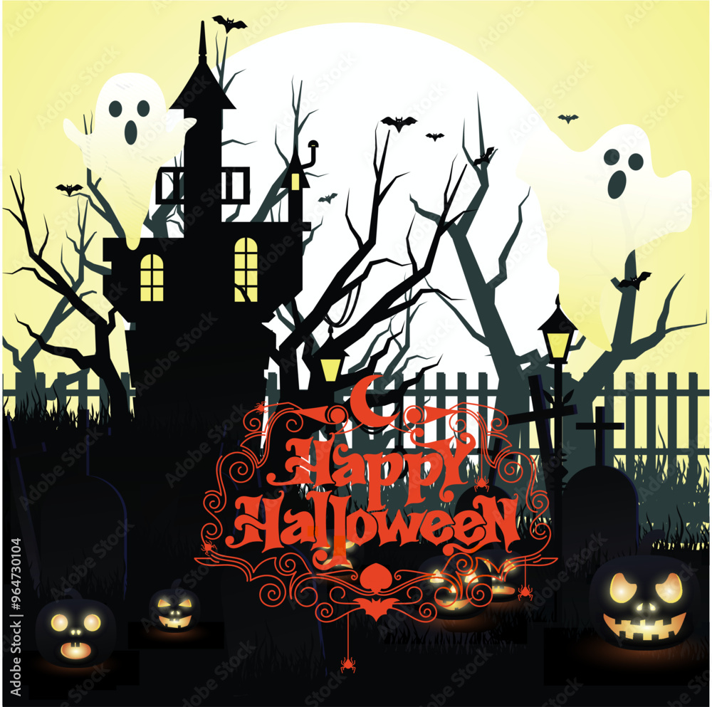 Realistic halloween party banners bat tree greeting card design ...