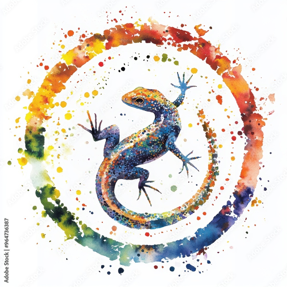 Rainbow Lizard: Watercolor Illustration of a vibrant, colorful lizard ...