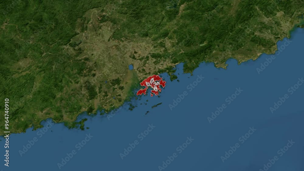 Zoom from Earth to Hong Kong. (Country Flag) World map animation with ...
