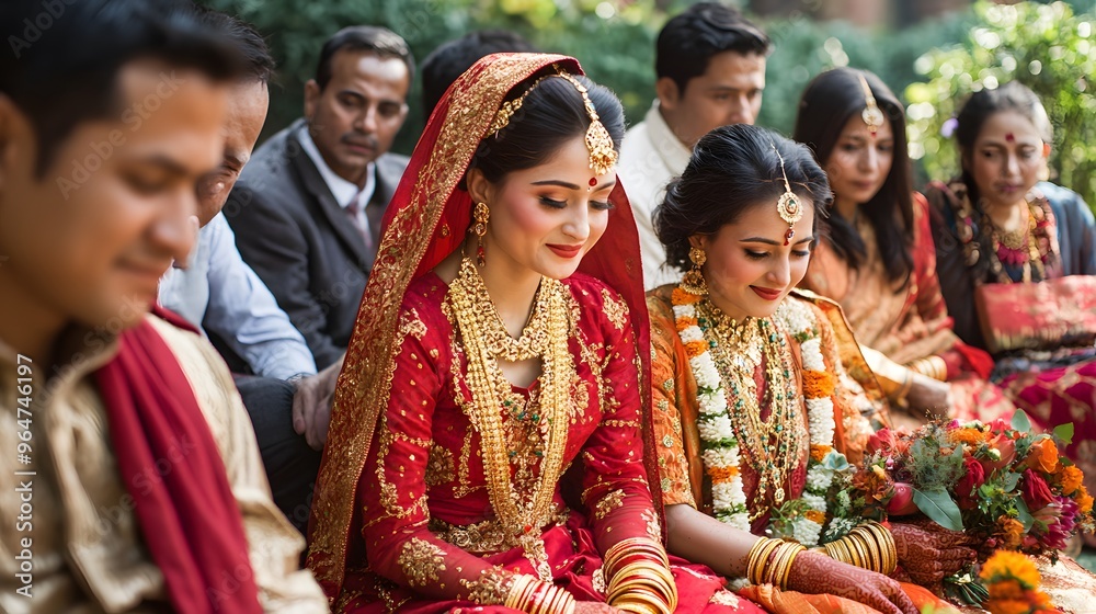 Traditional Nepalese Wedding Ceremony: A traditional wedding ceremony in Nepal, with the bride ...