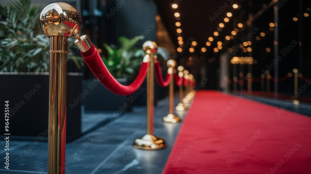 Golden Stanchions and Red Velvet Rope Leading to Red Carpet, stanchions ...