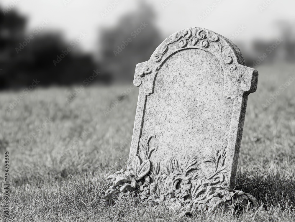 The Forgotten Headstone A Grayscale Perspective of a Carved Stone in a ...