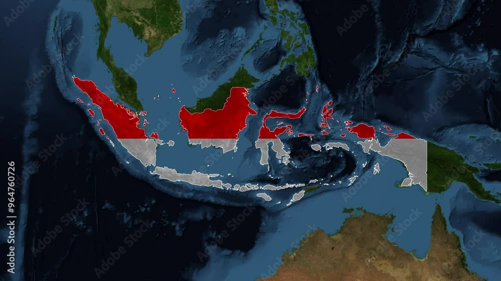 Zoom from Earth to Indonesia. (Country Flag) World map animation with ...
