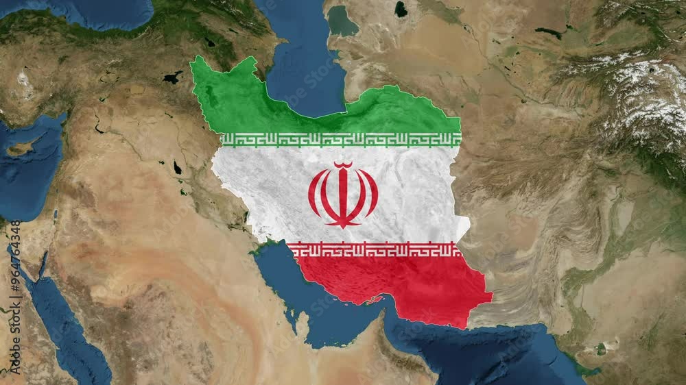 Zoom from Earth to Iran. (Country Flag) World map animation with ...