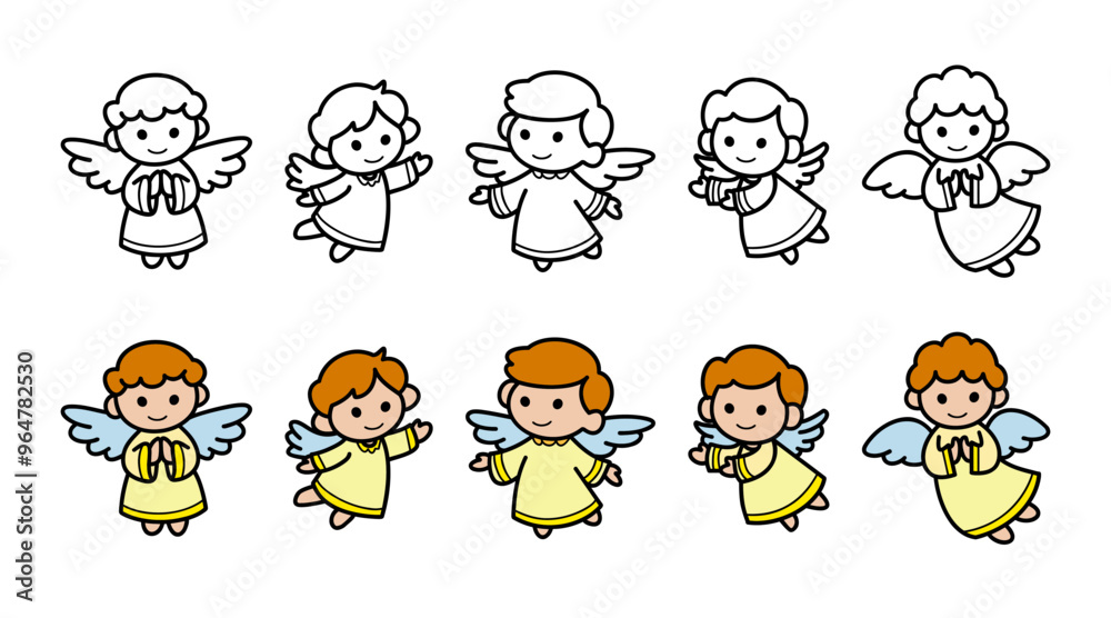 Cute cartoon angel character set, various poses, perfect for Christmas ...