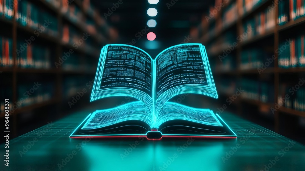 Holographic storytelling, virtual book display, futuristic library ...