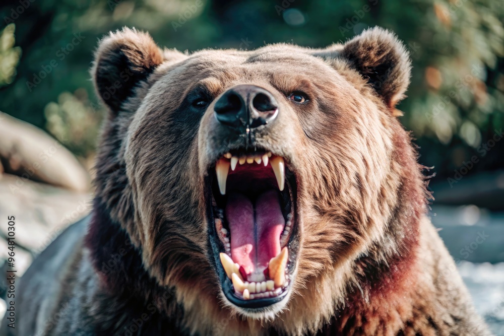 Angry bear growling in a forest environment during daytime. Generative ...