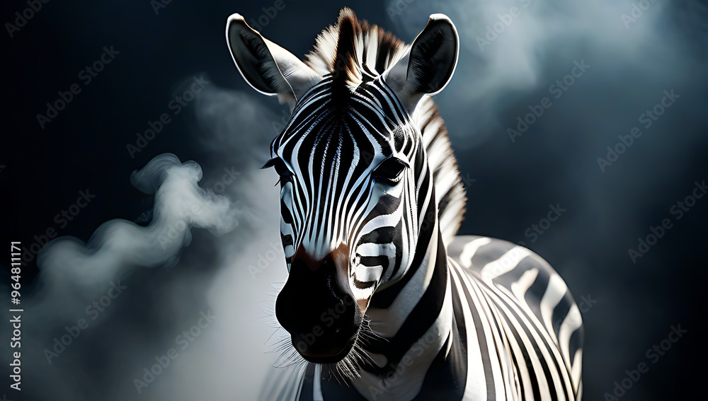 fantasy zebra depicted zebra deity god zebra set dark background mist ...