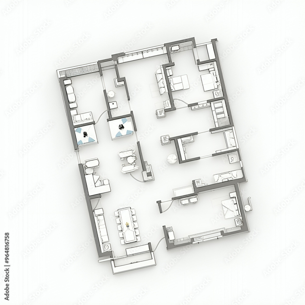 This digital floor plan presents a modern home or office layout with ...