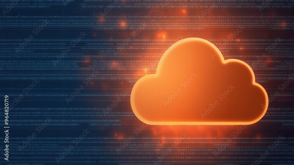Glowing cloud symbol surrounded by binary code, representing cloud ...