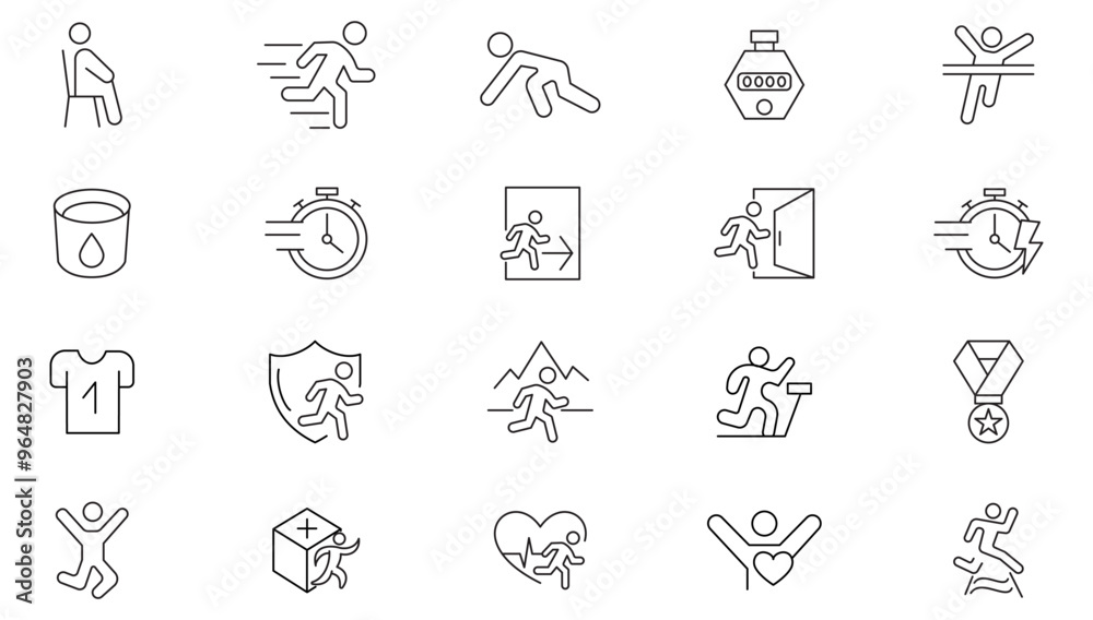 Running line icon collection. Running, man, shoe, foot, walking, fast ...
