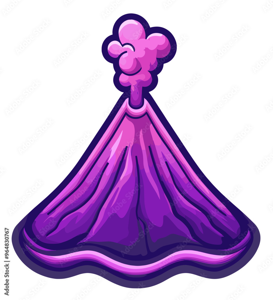 Vibrant cartoon illustration of an erupting purple volcano with smoke ...