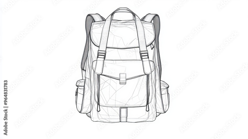 Silhouette of an explorer-style backpack, presented as a technical ...