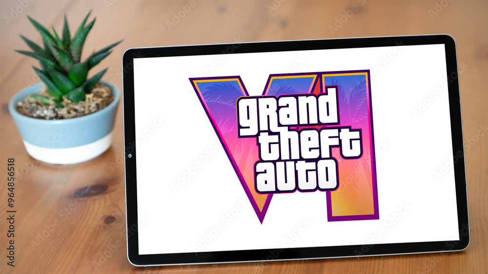 Istanbul, Turkey - 9 Sep 2024: Grand Theft Auto 6 logo on a tablet ...