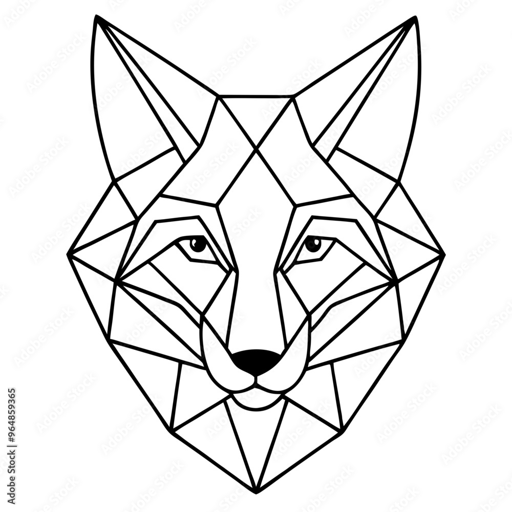 Geometric Fox Portrait: Minimalist line art depiction of a fox's face ...