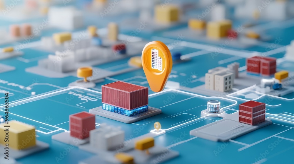 Digital map of a smart supply chain city with interconnected logistics ...