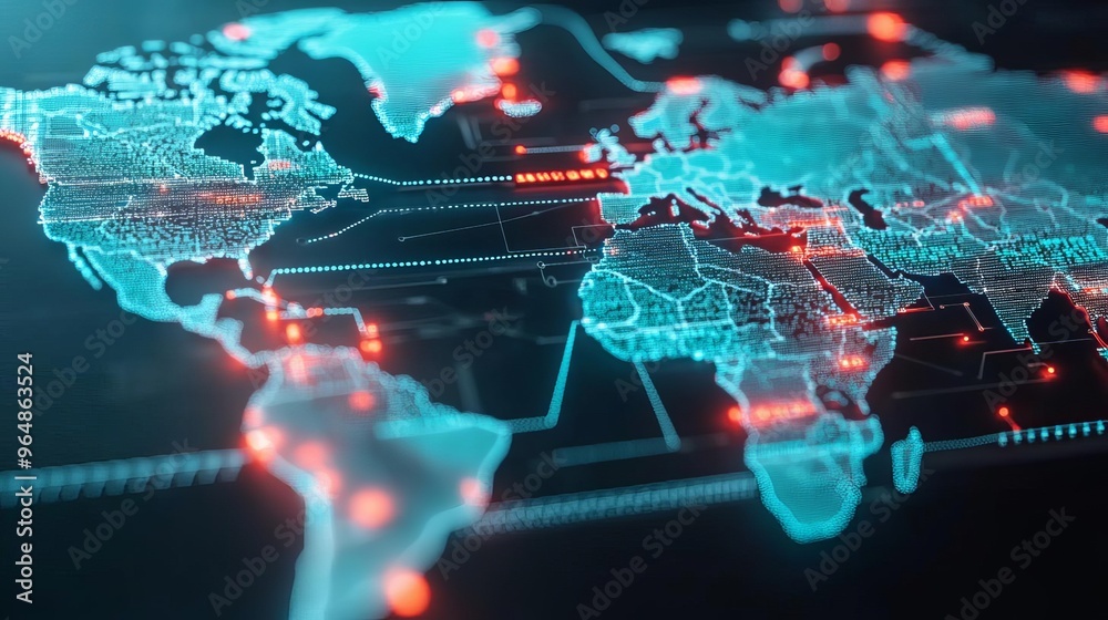 Digital map of global supply chains highlighting trade routes ...