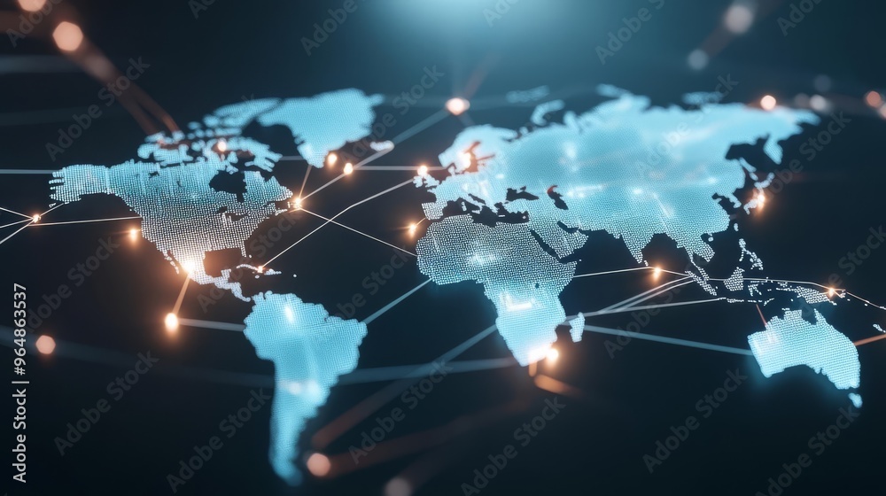 Digital map of global supply chains highlighting trade routes ...