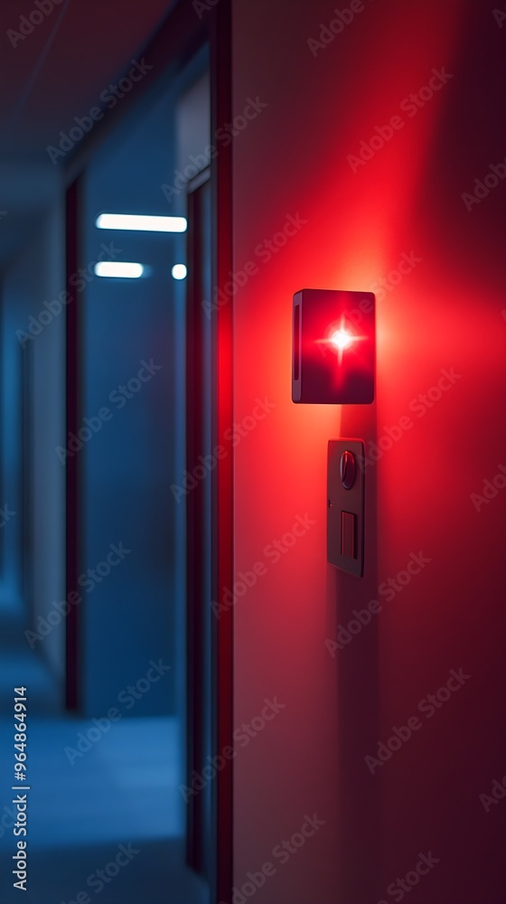 Red light and exit alarm installed securely on the wall image Stock ...
