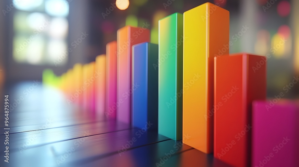 A colorful bar graph with columns growing taller from left to right ...