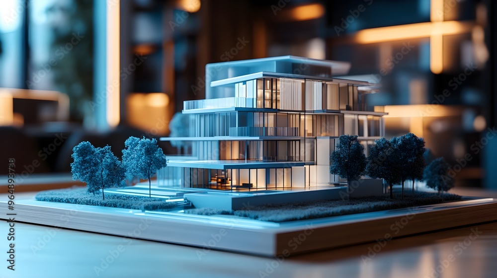Blue-toned 3D model of a futuristic city house design concept Stock ...