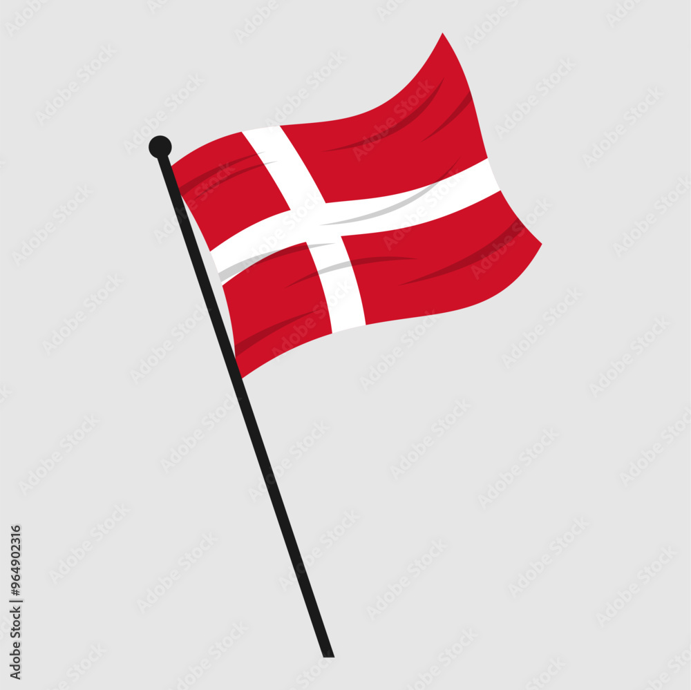 Official Denmark Flag Waving on Pole Isolated on White Background ...