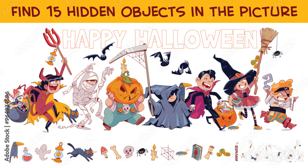 Happy Halloween. Find 15 hidden objects in the picture. Puzzle Hidden ...