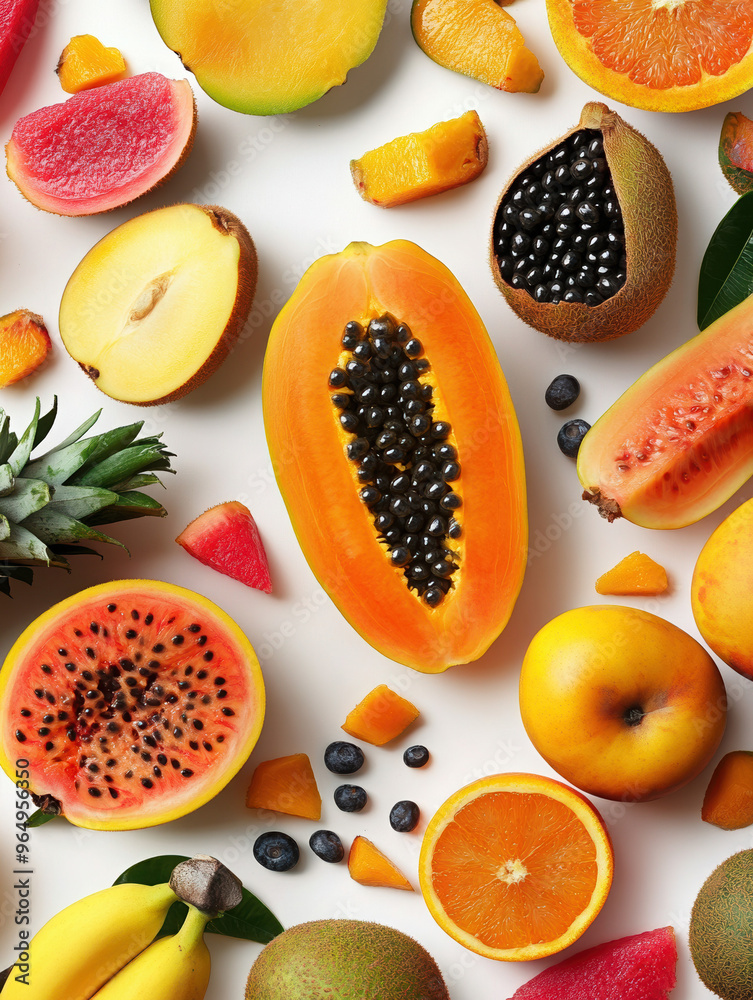 fruit tropical fruit papaya mango pineapple guava banana orange melon ...