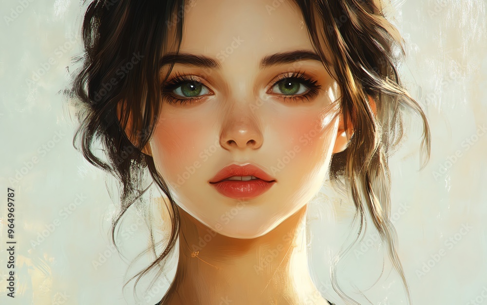 portrait of a girl with a big forehead, realistic style, detailed ...