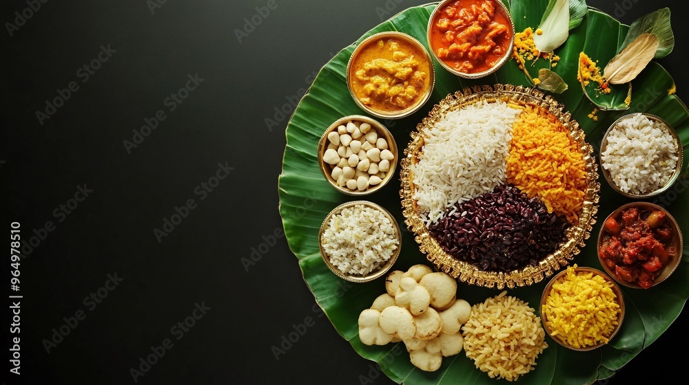Kerala traditional onam sadhya vishu feast with rice varieties served ...