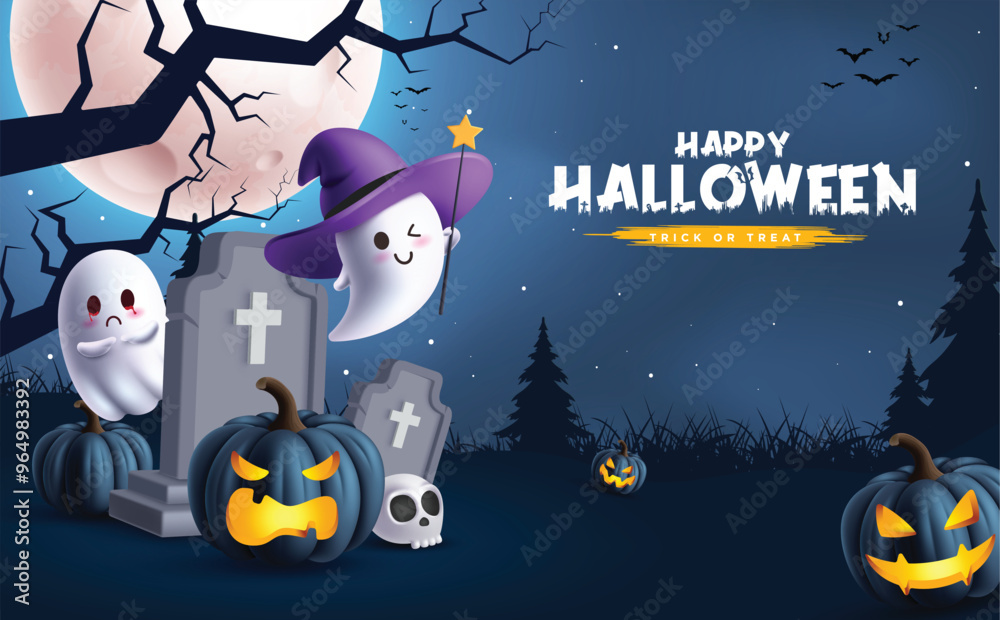 Happy halloween greeting vector design. Halloween trick or treat card ...