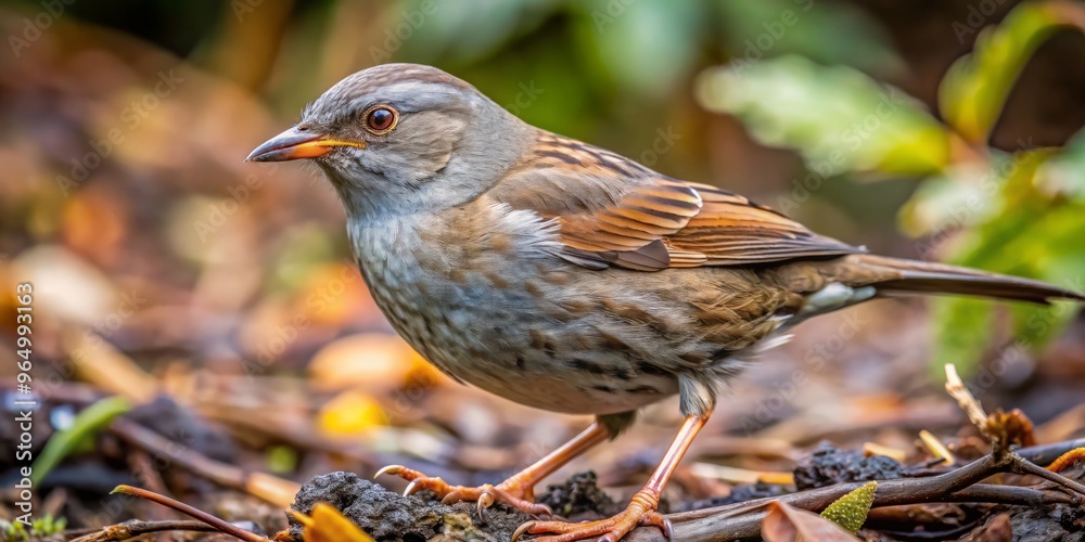 In a sun-dappled clearing, a bird with a curvaceous beak and mottled ...