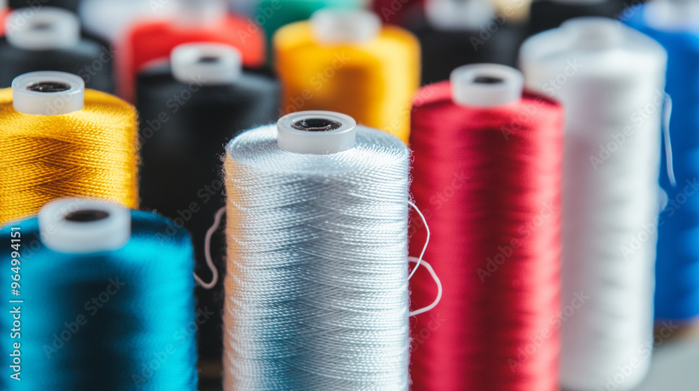 vibrant multicolored spools of thread, showcasing an array of rich hues ...