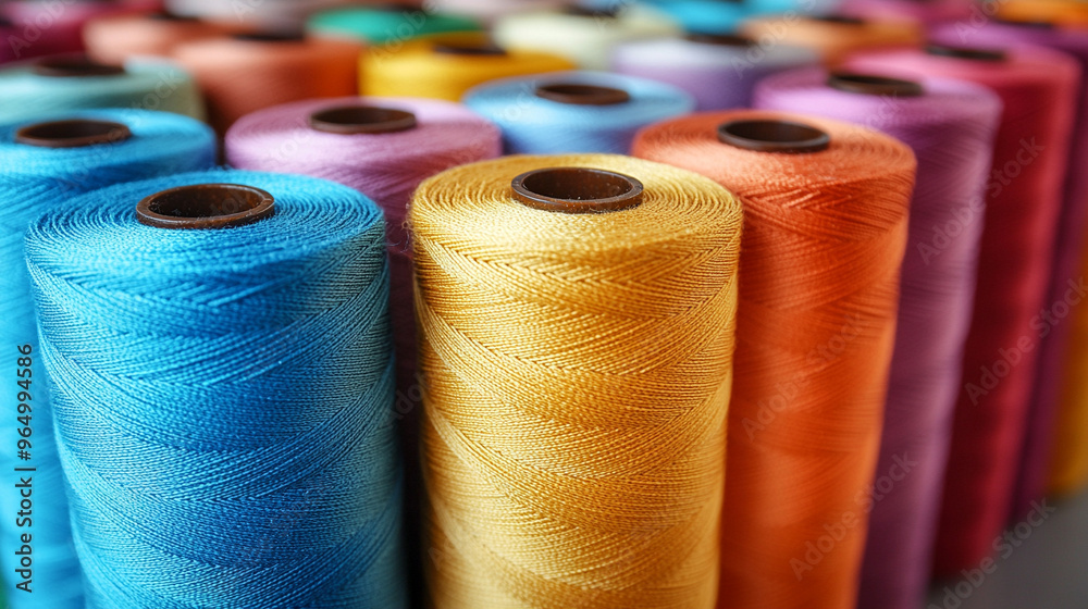 vibrant multicolored spools of thread, showcasing an array of rich hues ...