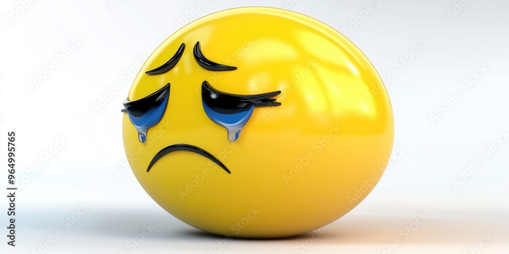 A vibrant 3D yellow crying emoji with glossy features and a single tear ...