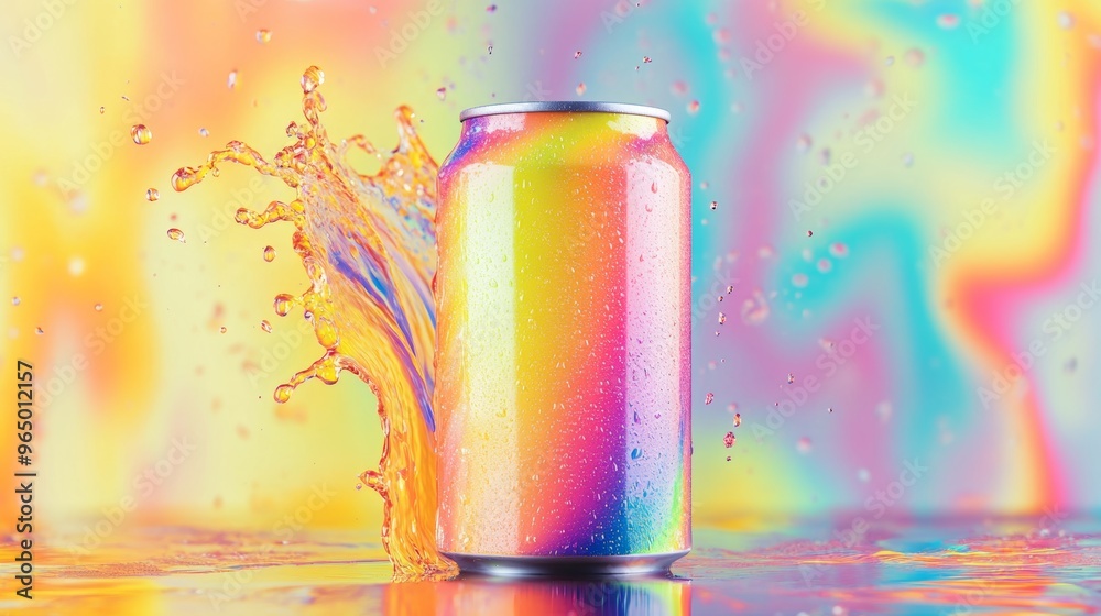 An image of a fizzy drink can with a splash of the drink against a ...